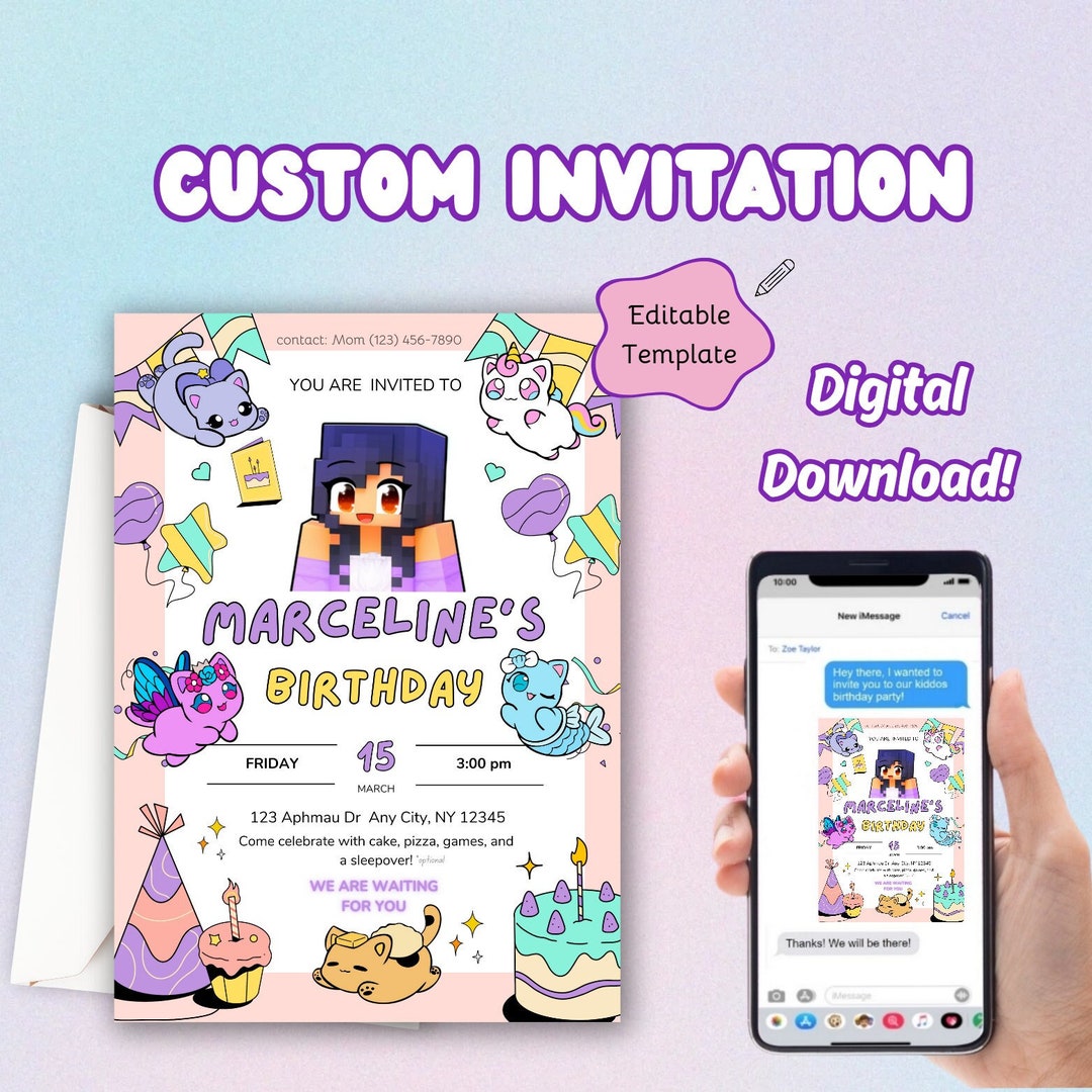 Aphmau Editable Printable Birthday Party Invitation, Editable in Canva ...