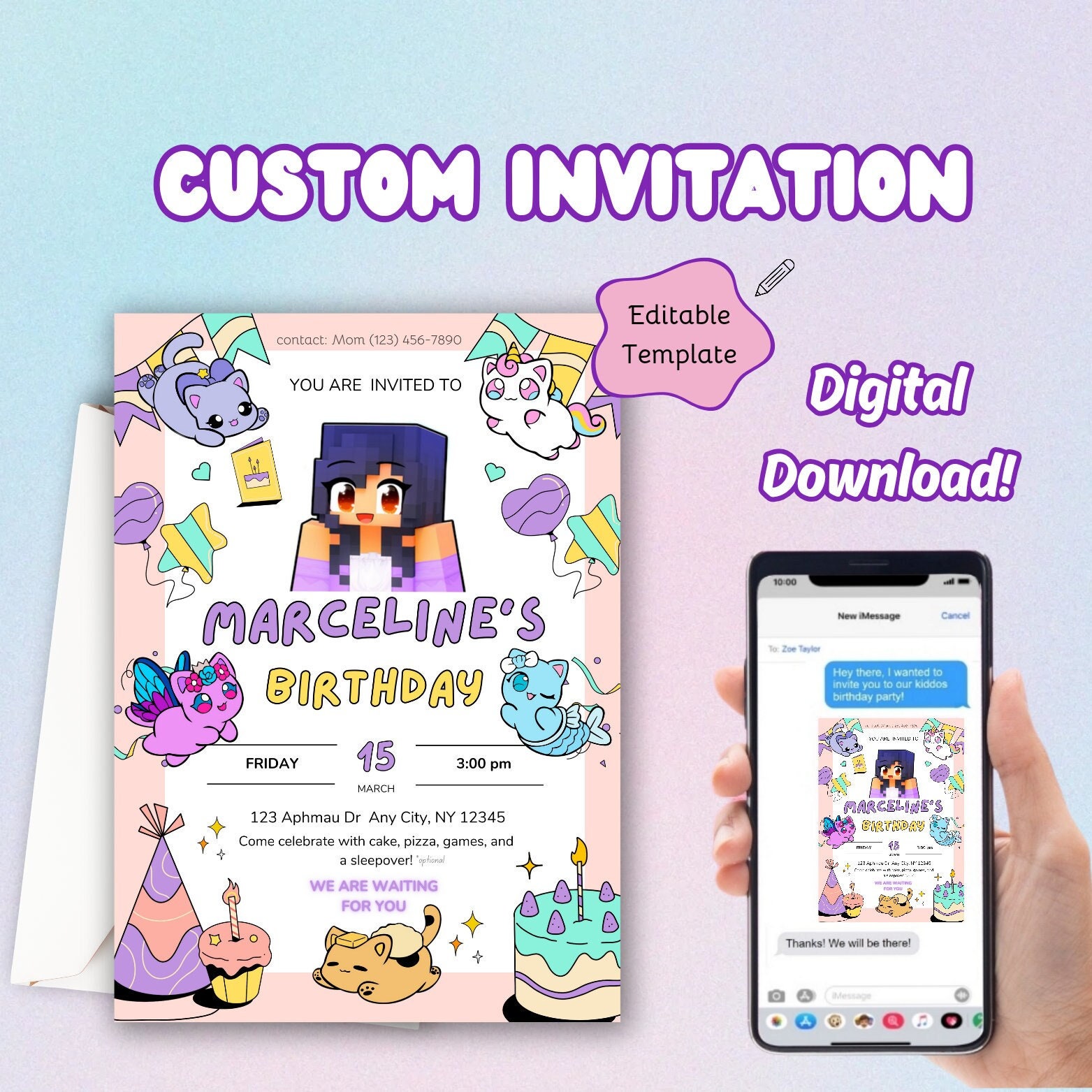 Aphmau Editable Printable Birthday Party Invitation, Editable in Canva ...