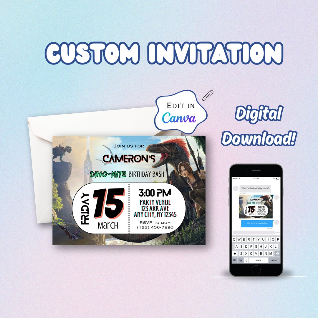 Ark Dinosaur Birthday Party Editable Printable Invitation, Fallout 4 ...