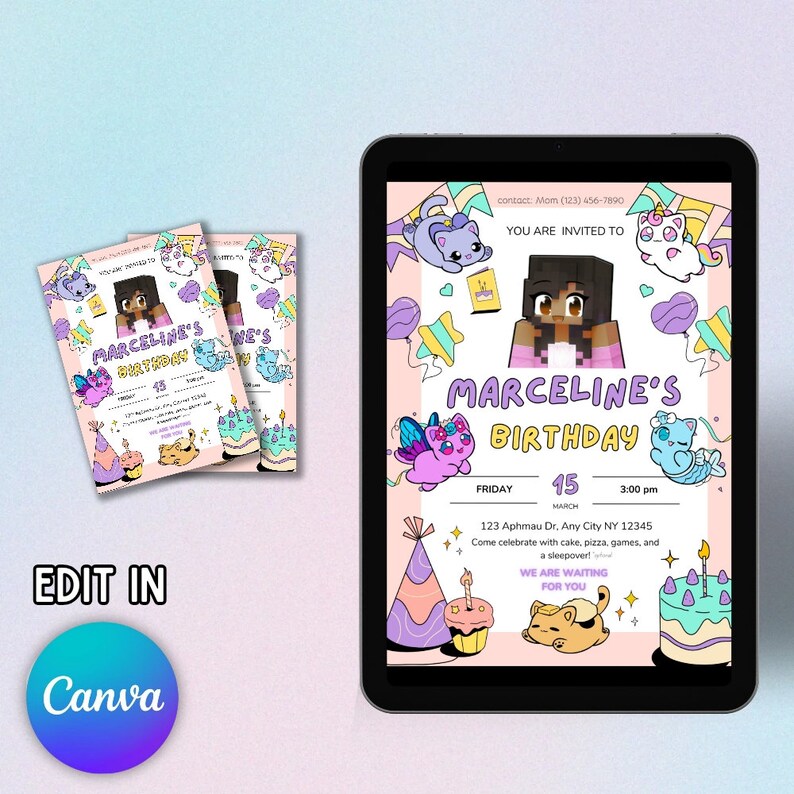 Aphmau Editable Printable Birthday Party Invitation, Editable in Canva ...