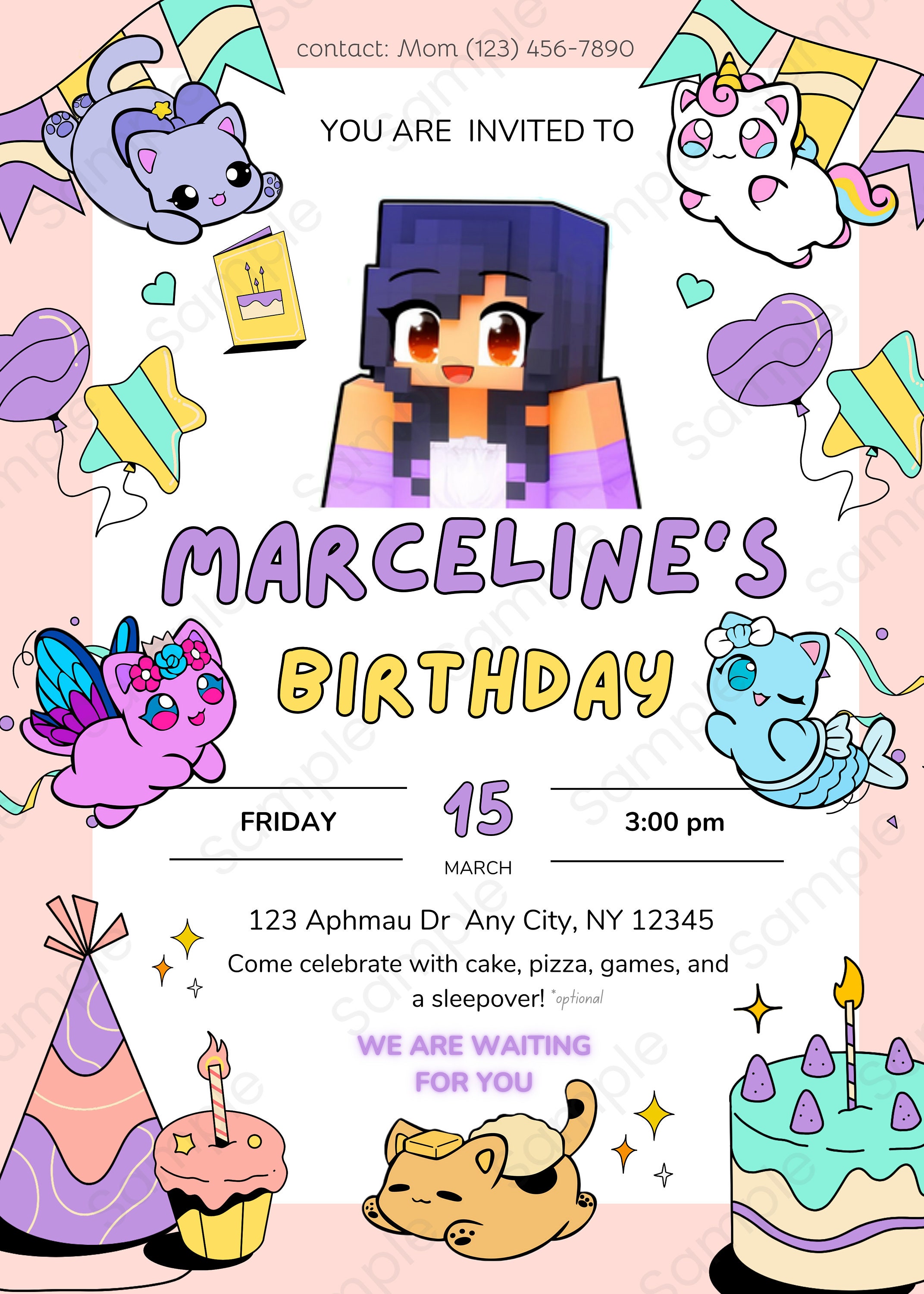 Aphmau Editable Printable Birthday Party Invitation, Editable in Canva ...