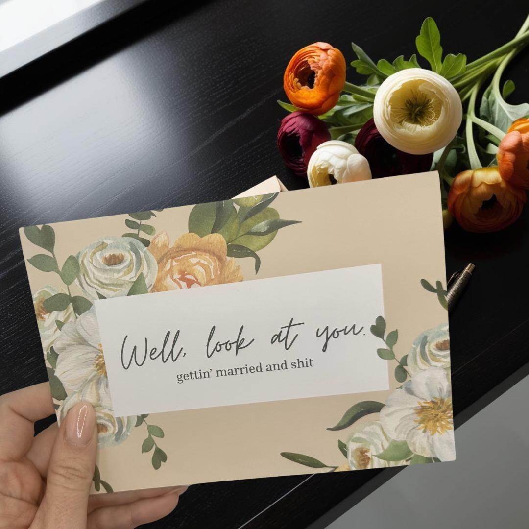 Funny Wedding Card | Sassy Congratulations, Floral 5x7 Greeting - Etsy