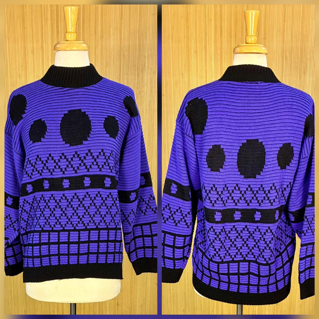 1970’s Glamour-knits Purple/black Sweater - Etsy