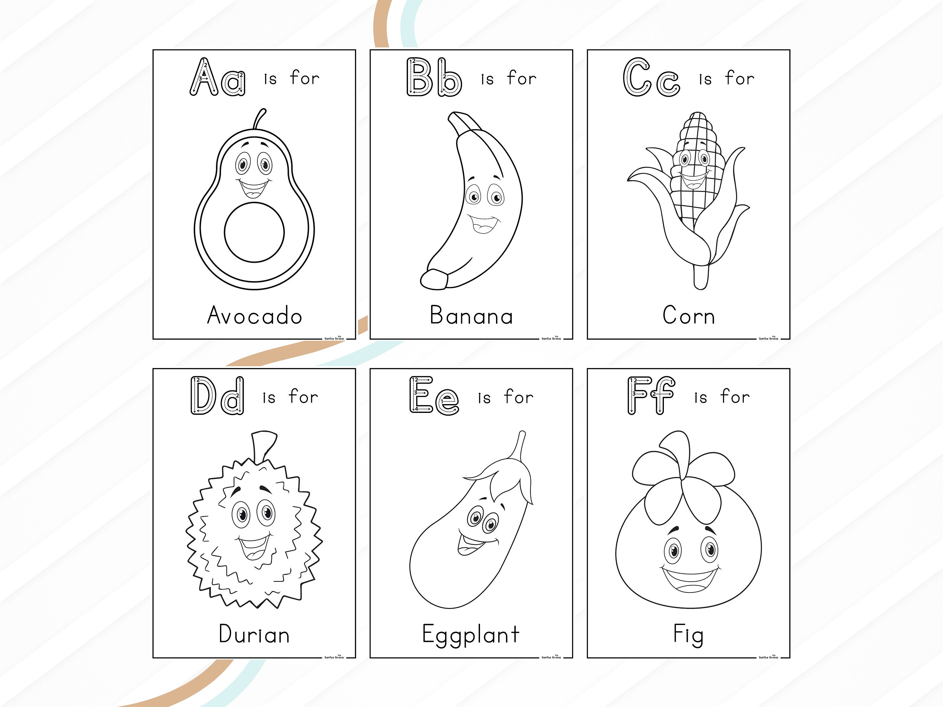 ABC Tracing, Alphabet Tracing, Fruits and Vegetables Coloring Book ...