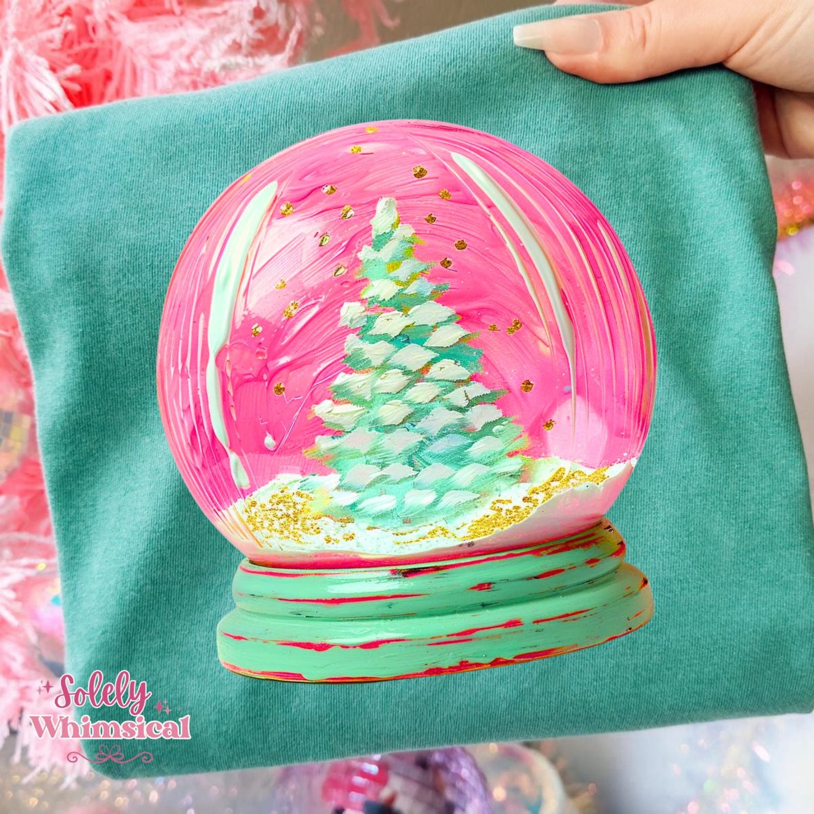 Hand Painted Snow Globe Png, Pink Christmas Png, Brushstroke Png ...