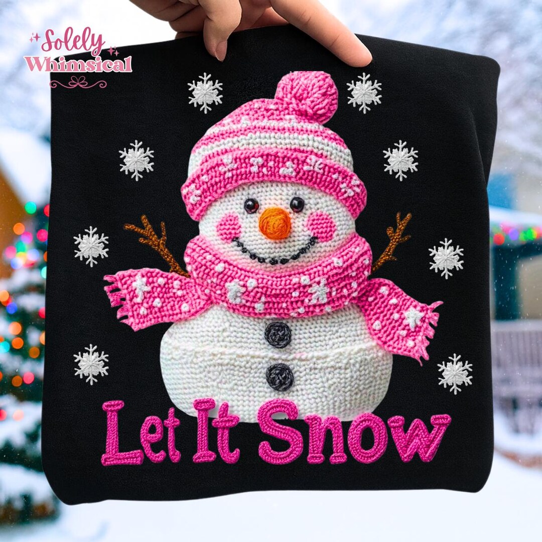 Let It Snow Png, Preppy Pink Snowman Png, Cozy Christmas Embroidery ...