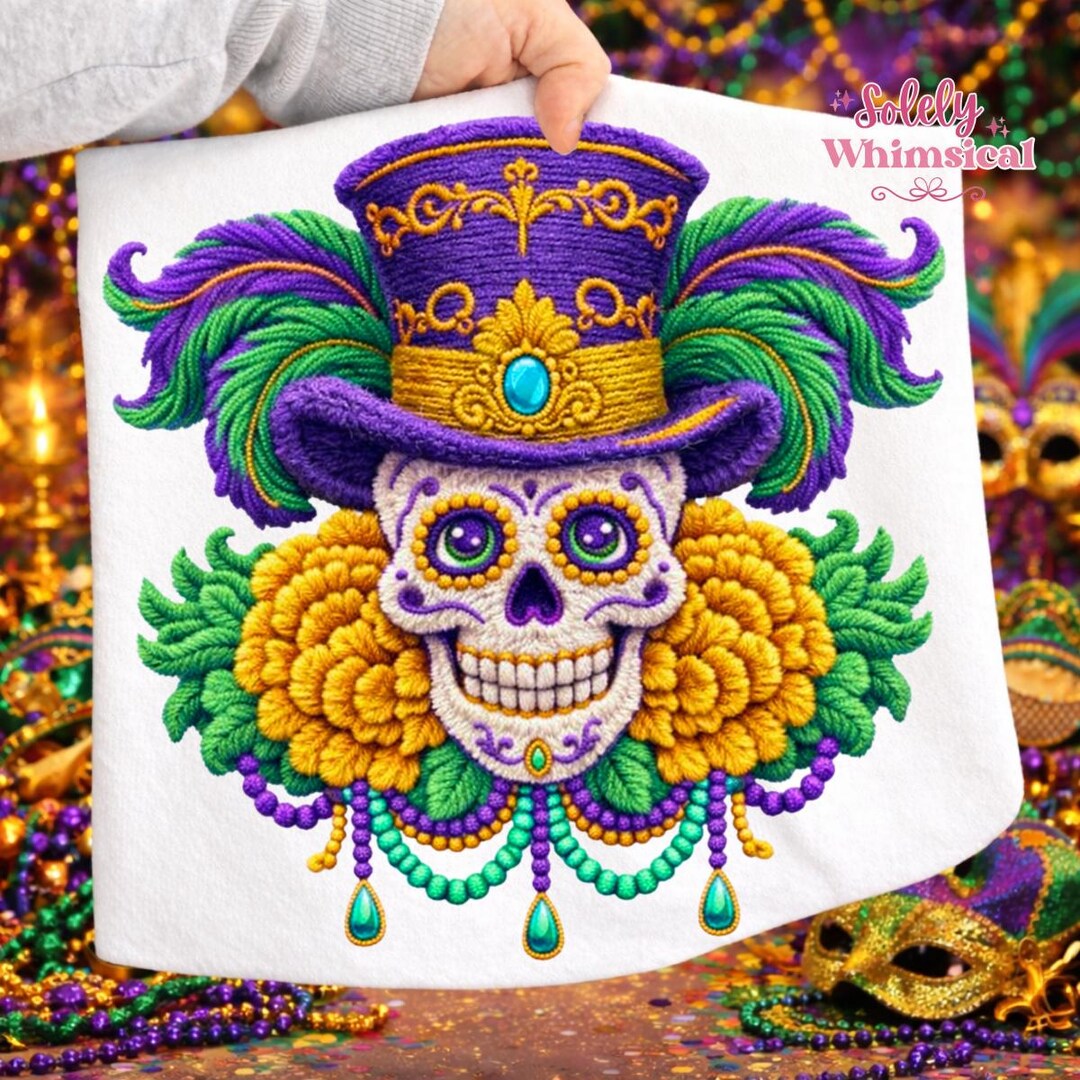 Mardi Gras Skull Png, Embroidered Carnival Png, Fleur De Lis Png, Fat ...