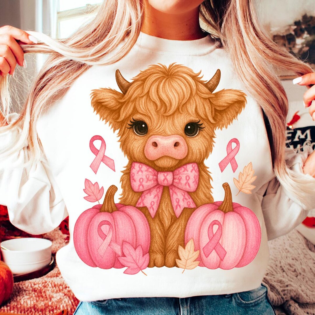 Breast Cancer Highland Cow Png, in October We Wear Pink, Breast Cancer ...