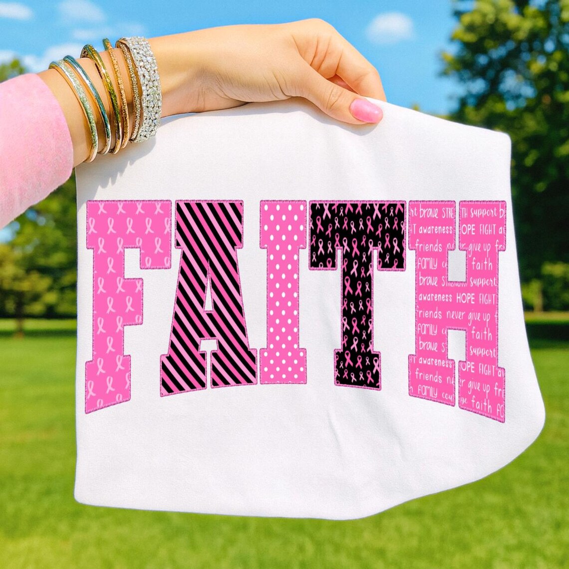 Faith Varsity Png, Faith Over Fear Png, Pink Faux Embroidery Faith ...