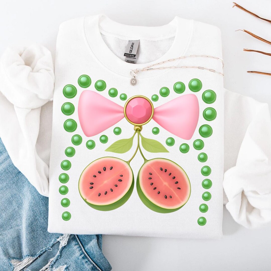 Boho Pearl Watermelon Coquette Bow Png, Preppy Watermelon Png ...