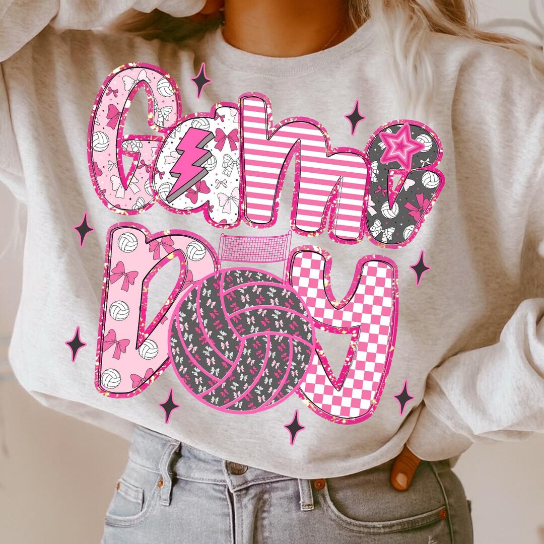 Pink Volleyball Coquette Bow Png, Game Day Png, Preppy Volleyball Shirt ...