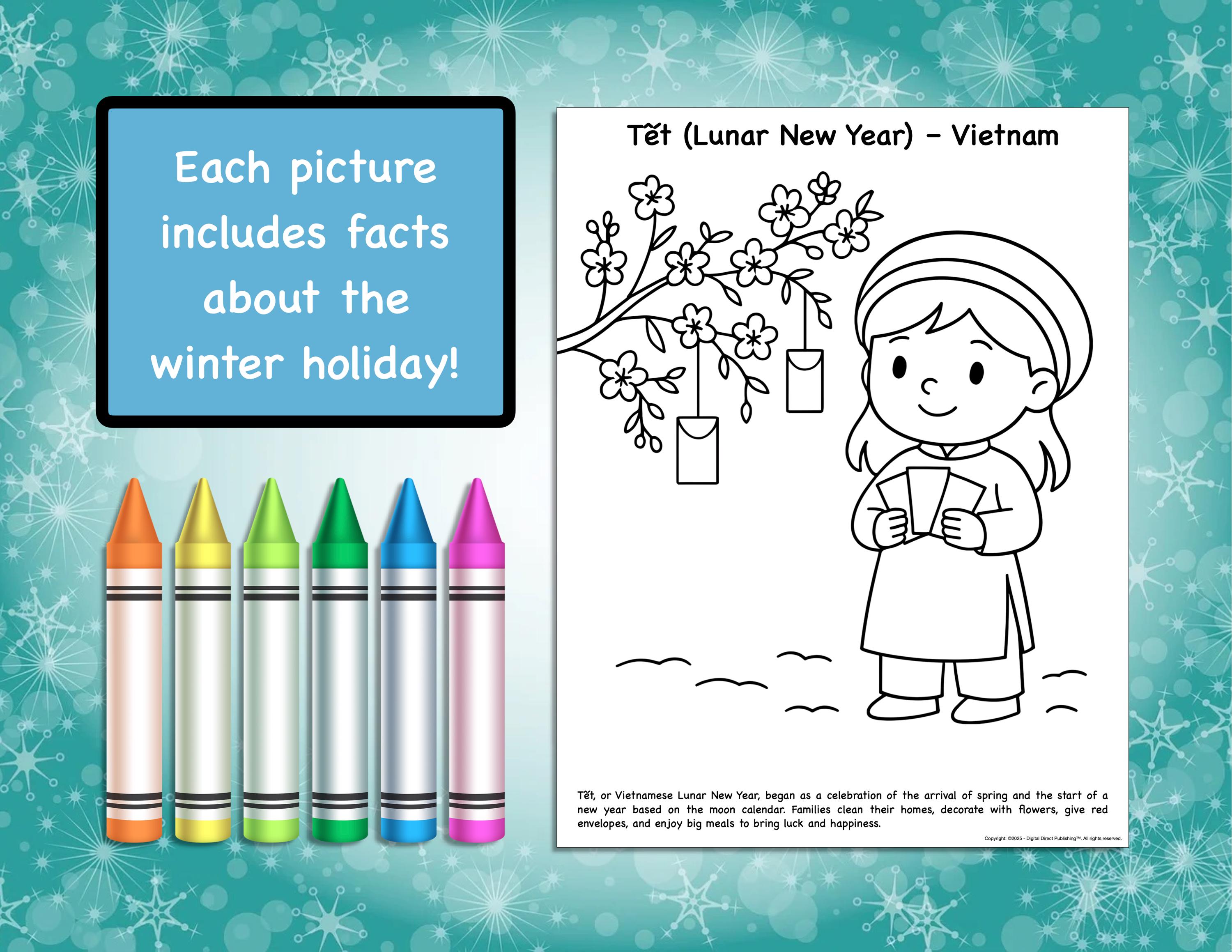 Printable Coloring Sheets Celebrating Winter Holidays From Around the ...