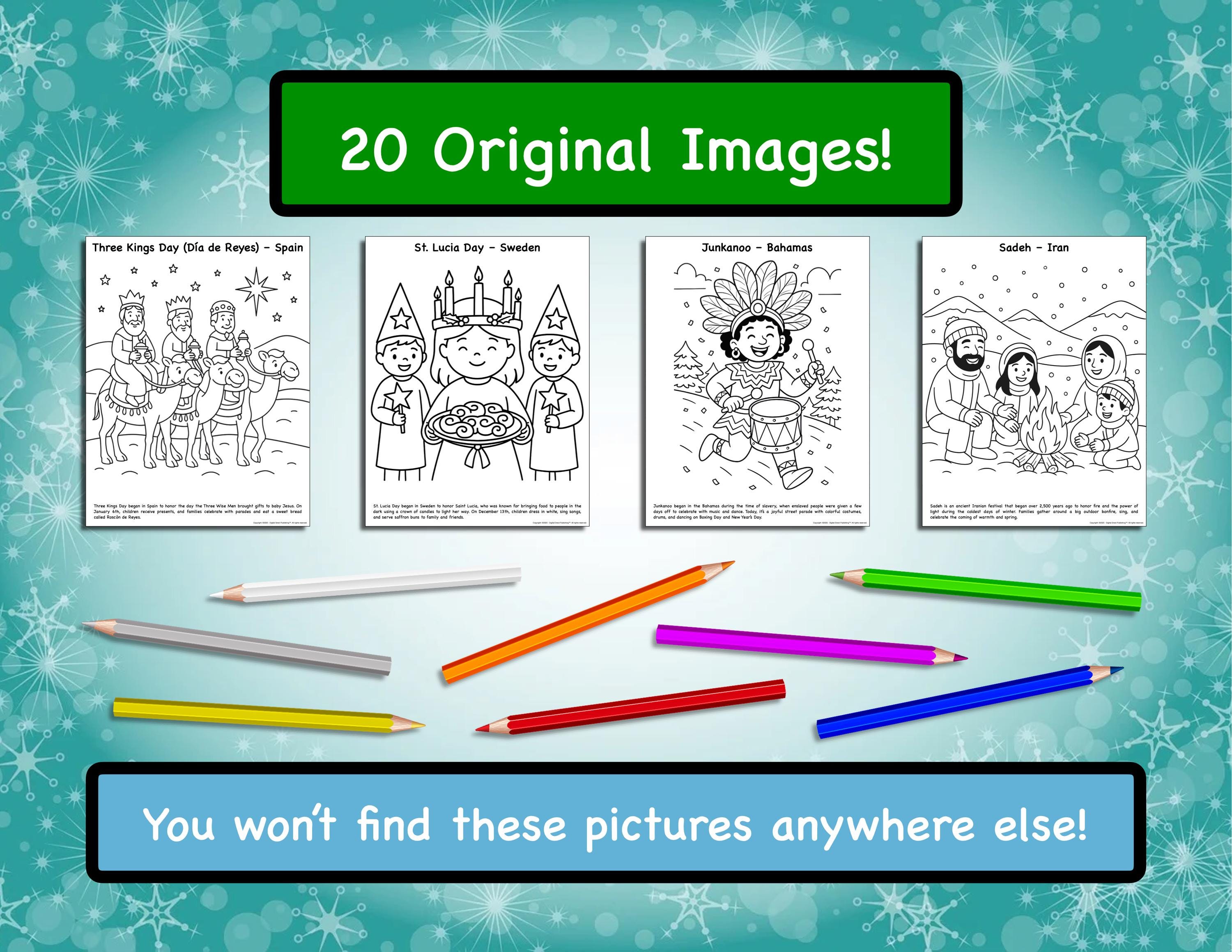 Printable Coloring Sheets Celebrating Winter Holidays From Around the ...