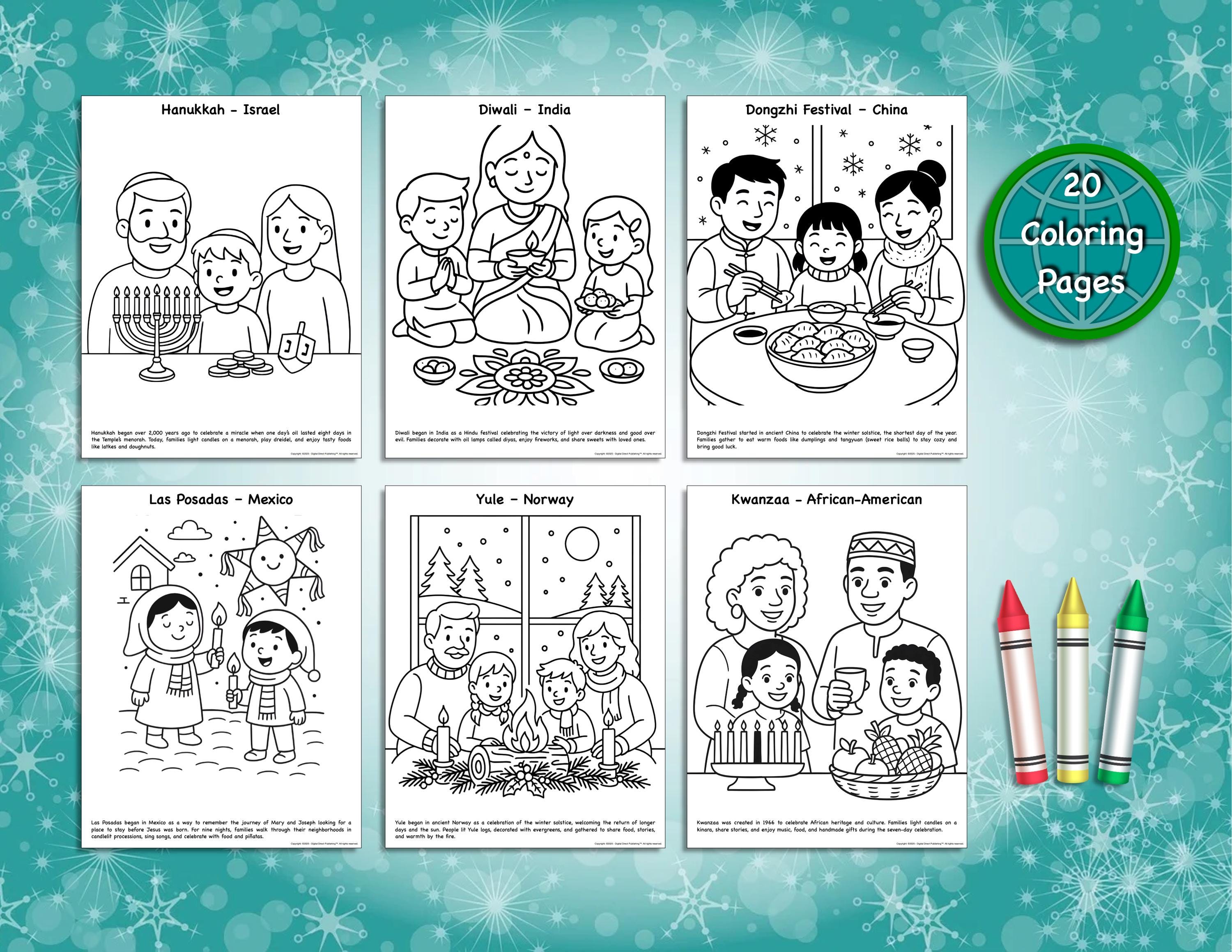 Printable Coloring Sheets Celebrating Winter Holidays From Around the ...