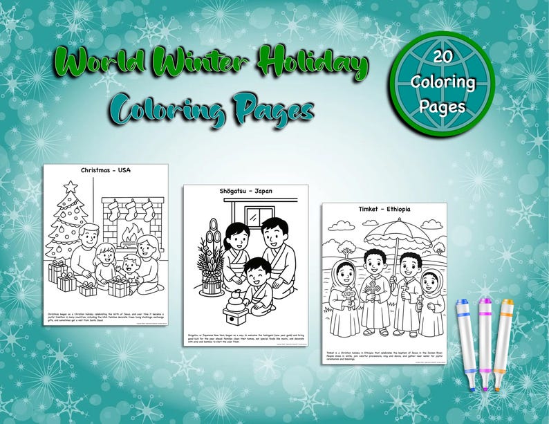 Printable Coloring Sheets Celebrating Winter Holidays From Around the ...