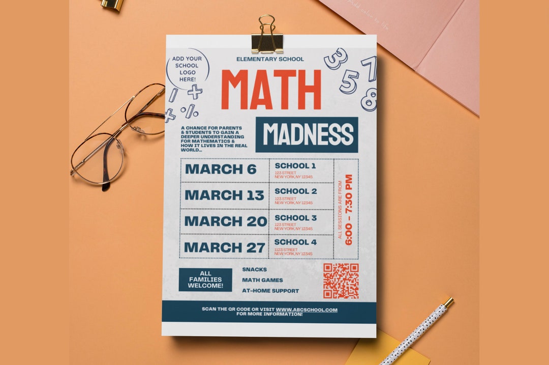 Teacher Event Flyer, School Flyer, Event Template, Math Madness, Math ...