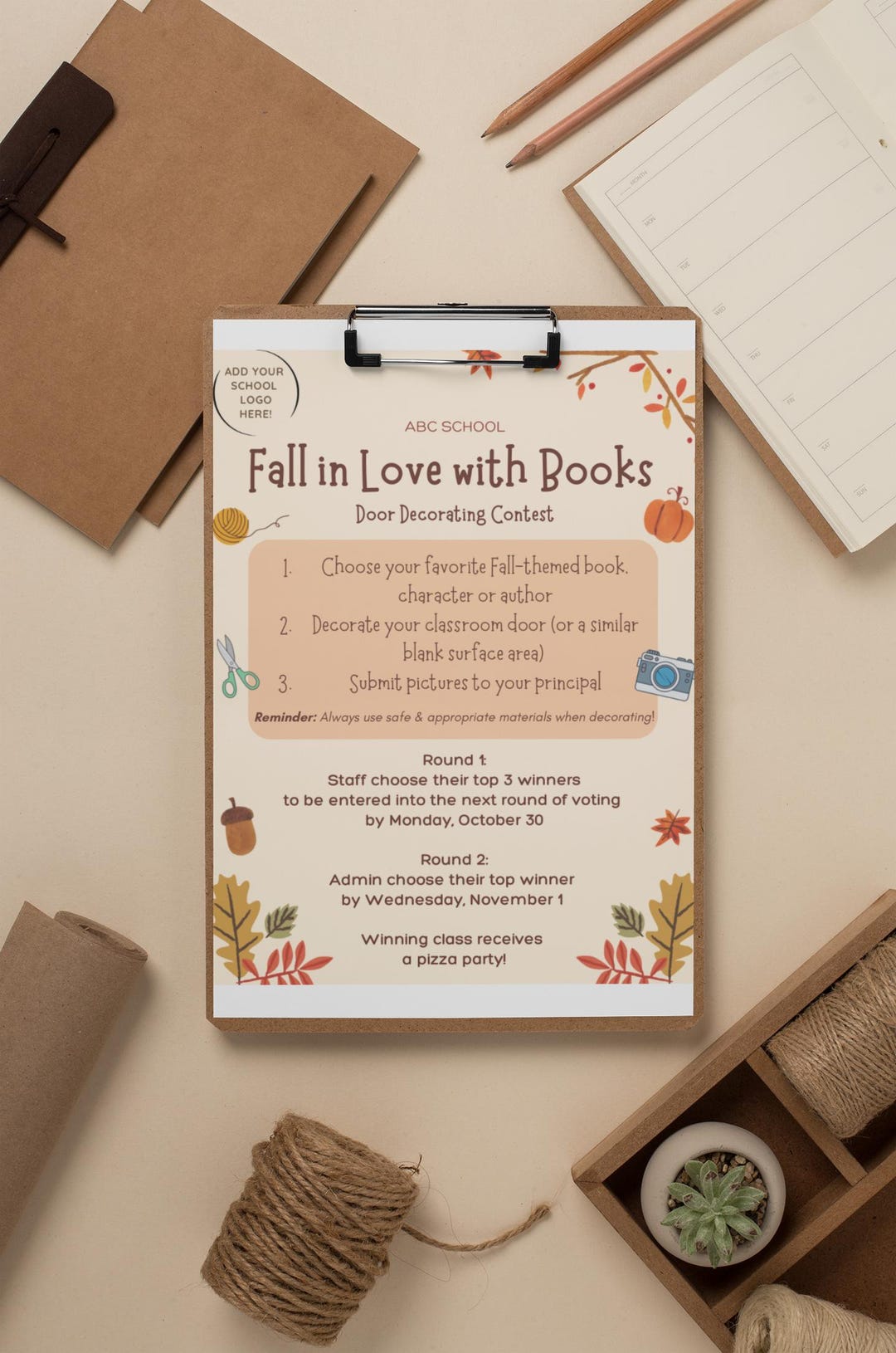 Editable School Fall in Love With Books Door Decorating Contest Flyer ...