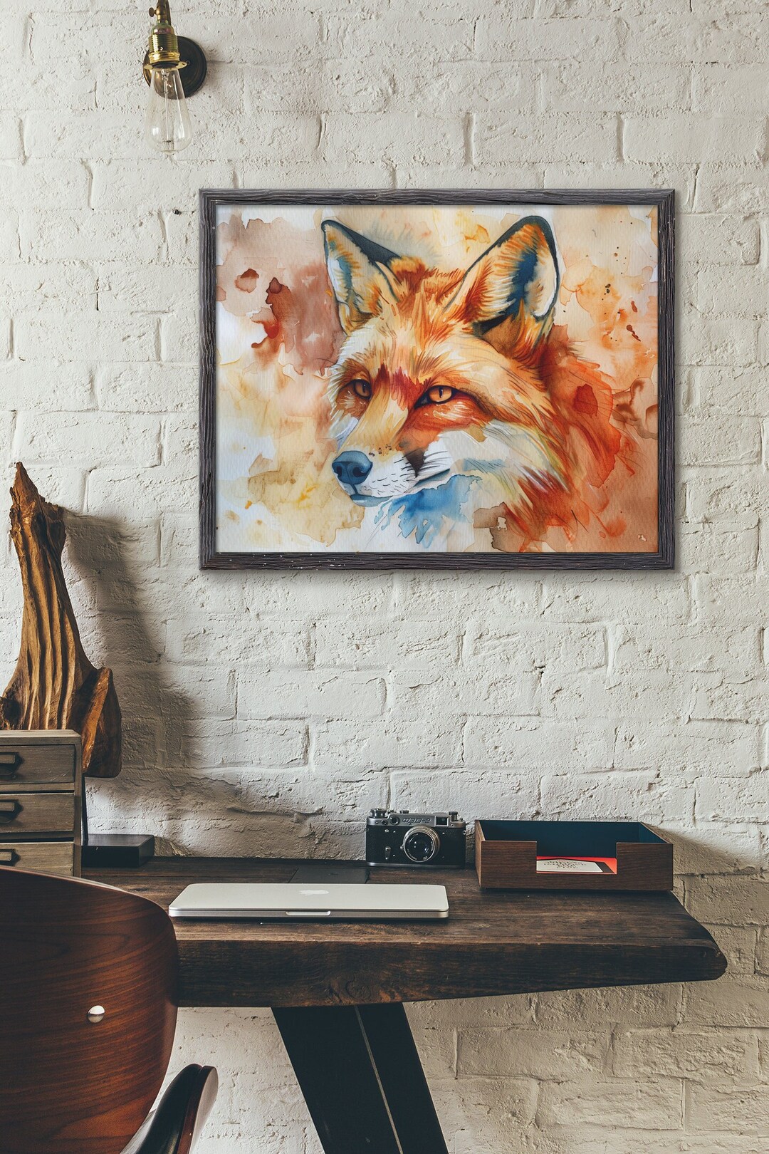 Gaze of the Wild, Fox, Wildlife, Vulpine, Fur, Printable Colorful Watercolor, Print, Digital ...