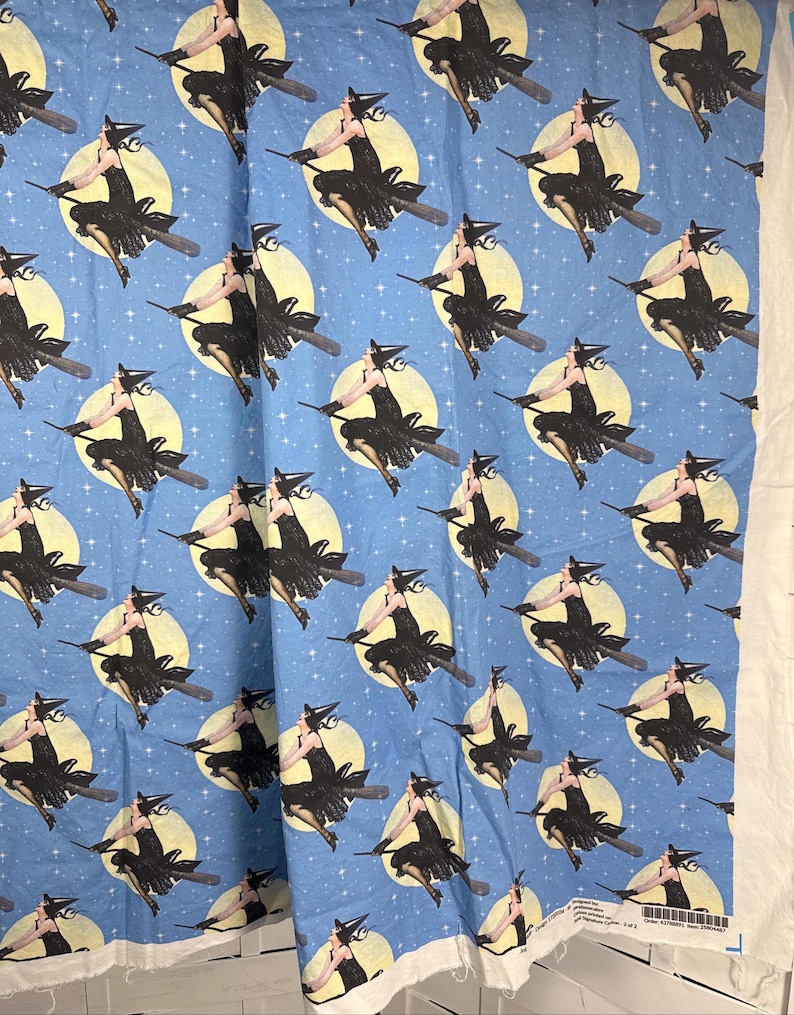 Flapper Witch Cotton Fabric Panel Roaring 20s Vixon Flying Broom ...