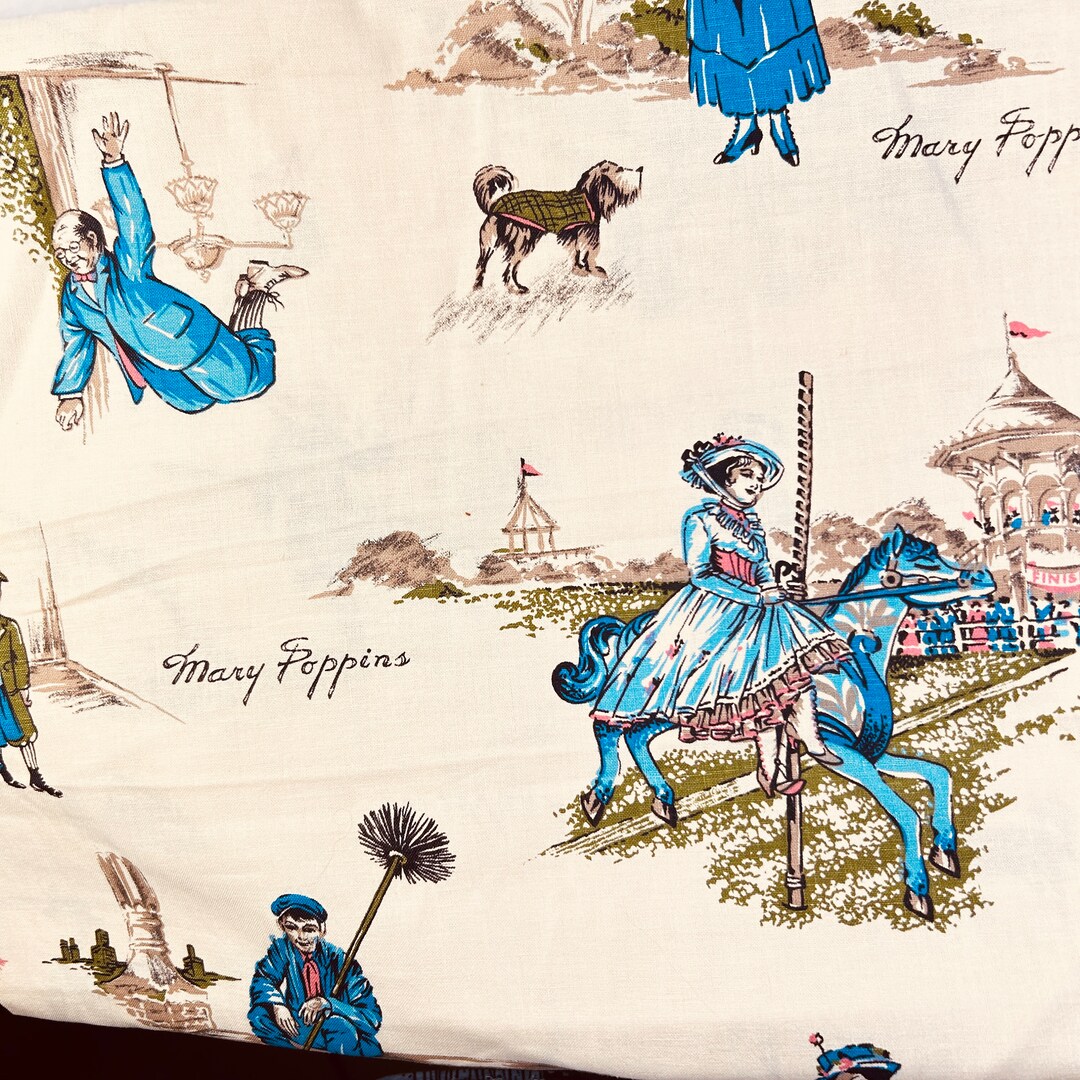 6 Yds MCM Material 1964 Mary Poppins 36" W Fabric J Mayes Cotton ...