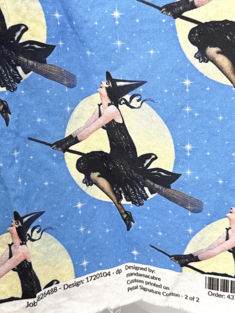 Flapper Witch Cotton Fabric Panel Roaring 20s Vixon Flying Broom ...