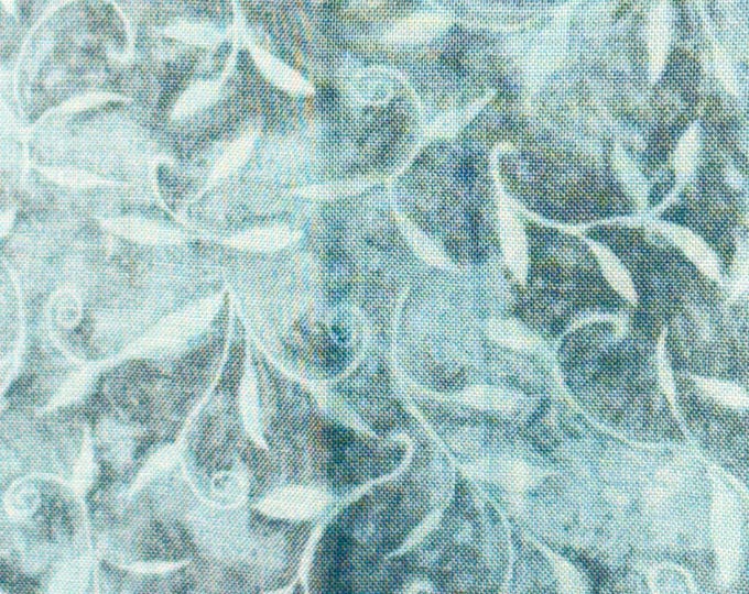 Fabric-susan Winget 1 Yd Aqua Blue Gray Blender Cotton Spaced Floral ...