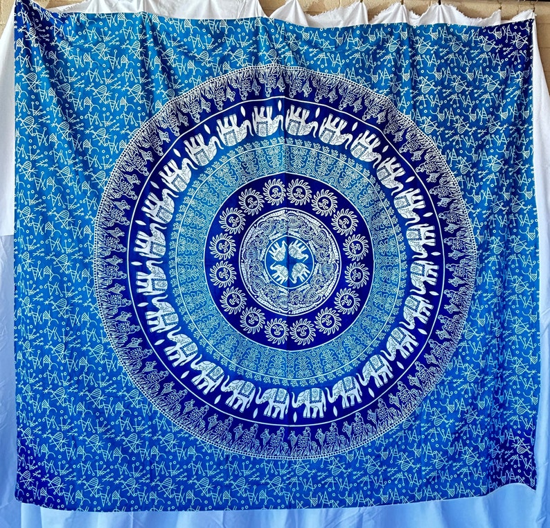 Blue Elephant Block Print Fabric, Indian Cotton Material (92x82) - Etsy