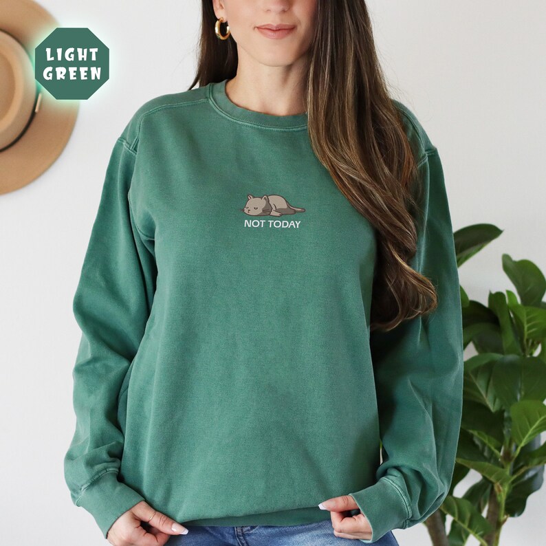 Embroidered Not Today Cat Sweatshirt Lazy Cat Shirt Sarcastic Tee
