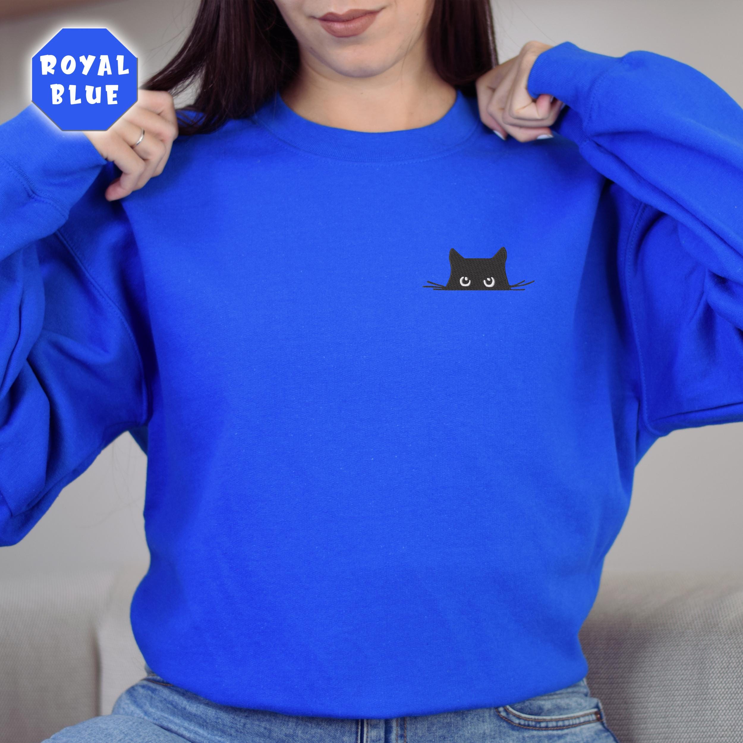 Embroidered Black Cat Sweater, Black Cat Design Sweater, Cat Lover ...
