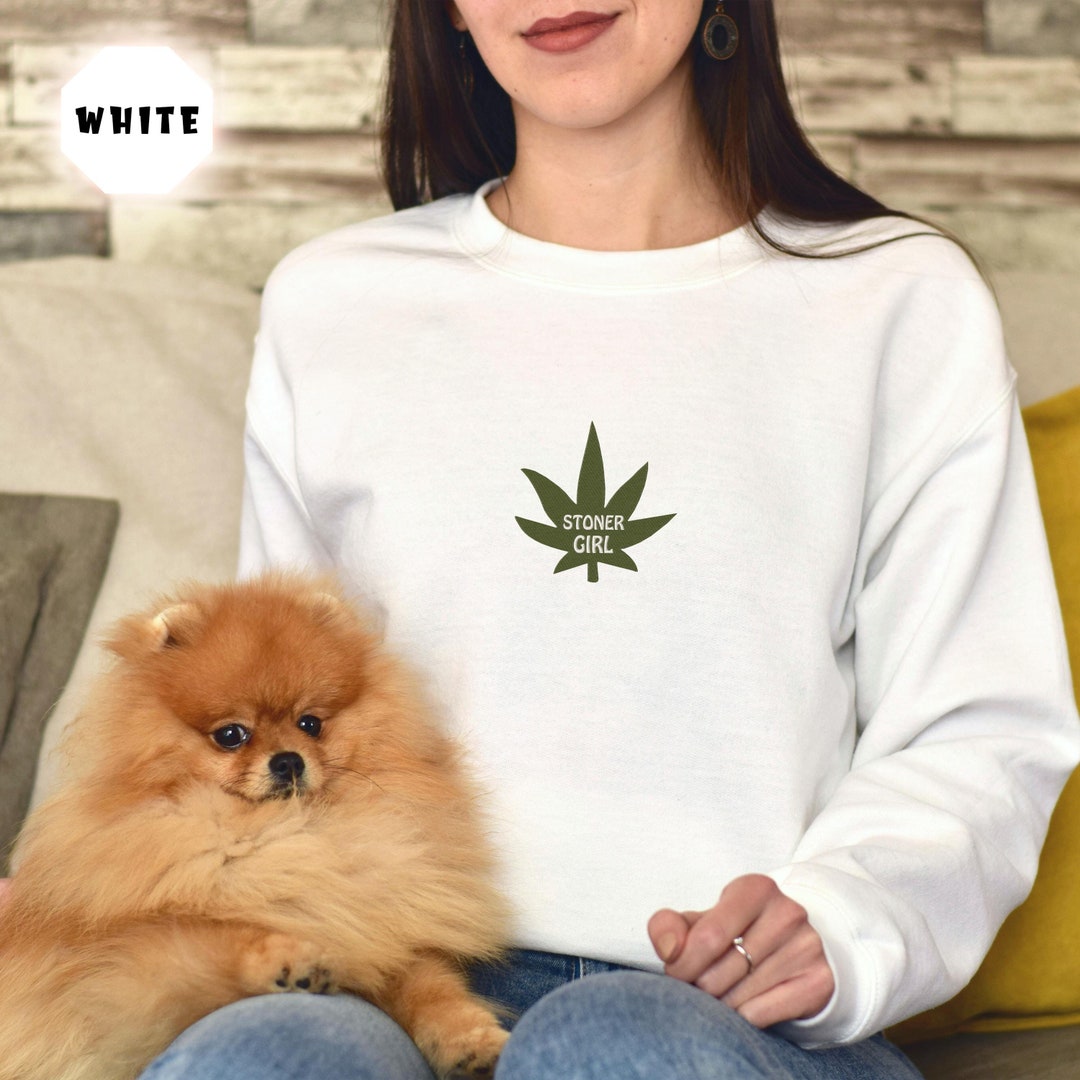 Embroidered Embroidered Stoner Girl Sweatshirt, Cannabis Sweater,weed ...