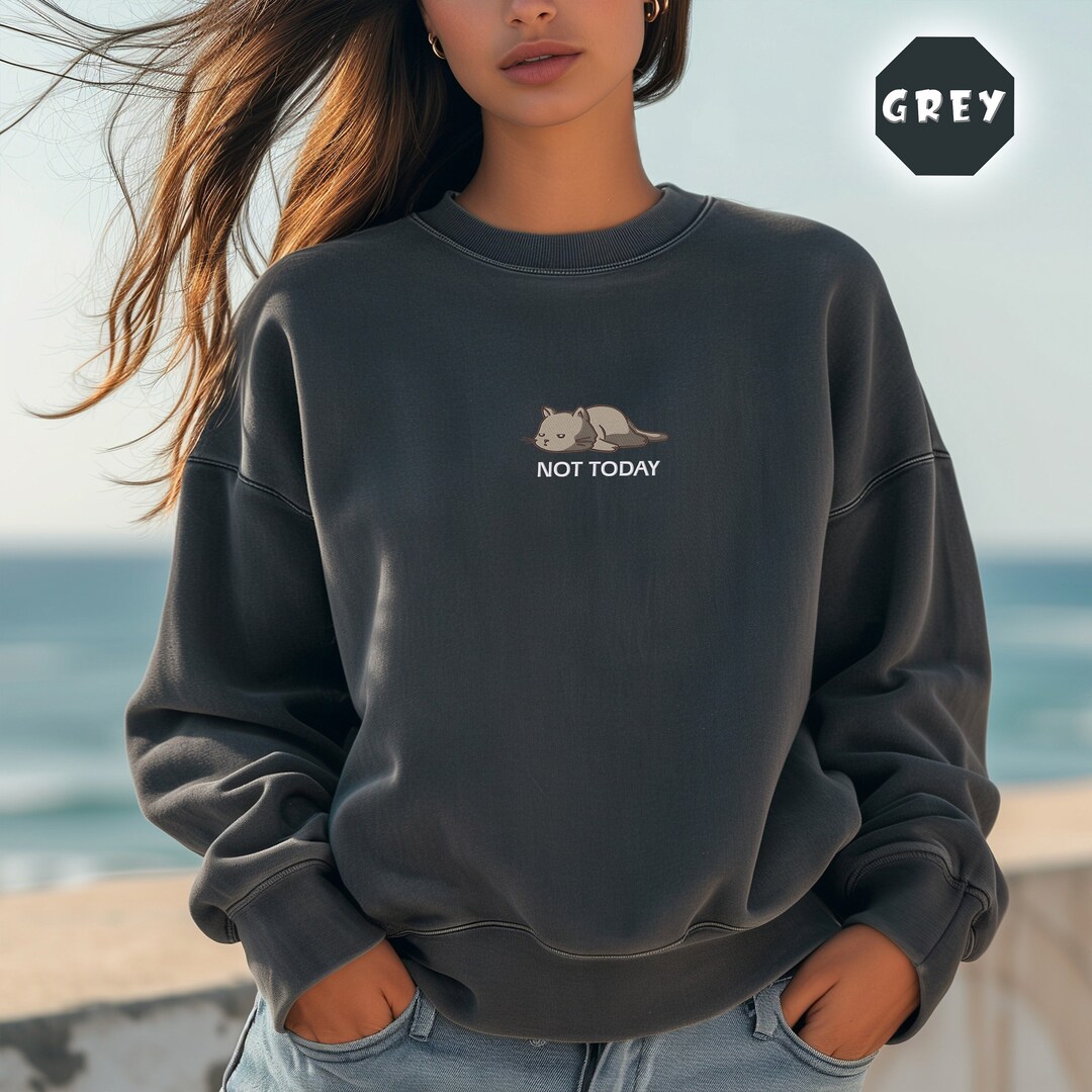 Embroidered Not Today Cat Sweatshirt, Lazy Cat Shirt, Sarcastic Tee ...