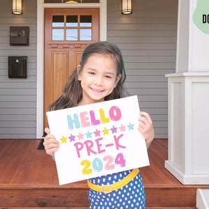 Digital First Day of Pre-k 2024 Photo Prop Sign, Hello Preschool ...