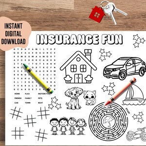 Insurance Agent Activity Sheet, Kids Waiting Room Digital Download ...