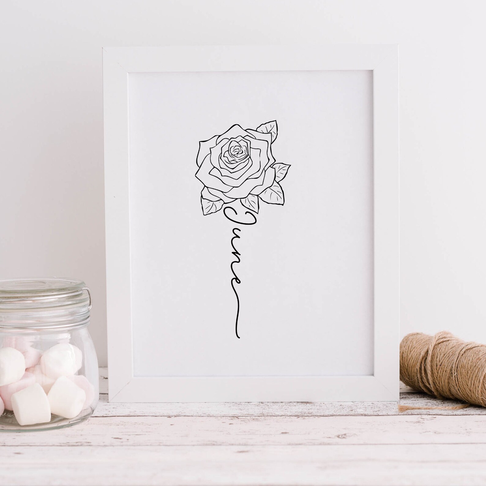 Rose June Birth Flower PRINTABLE Digital Wall Art Minimalist June ...