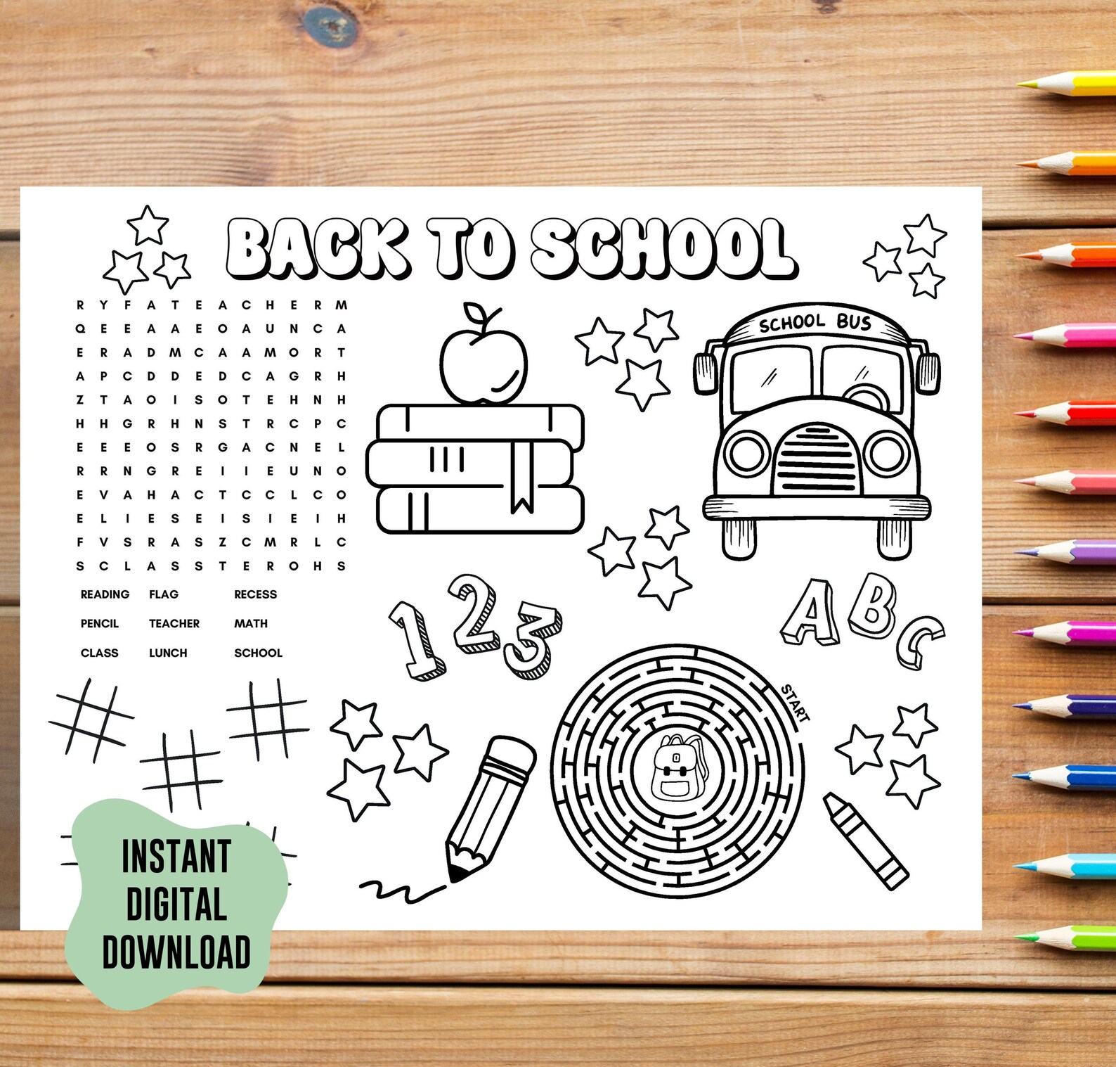 Back to School Coloring Activity Sheet, First Day Easy Kids Game Gift ...