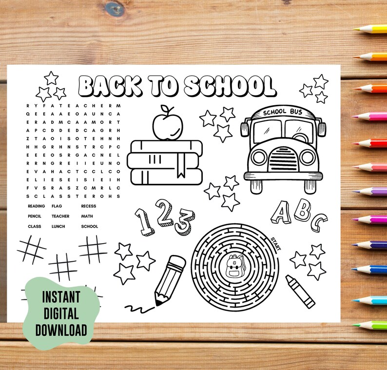 Back to School Coloring Activity Sheet, First Day Easy Kids Game Gift ...