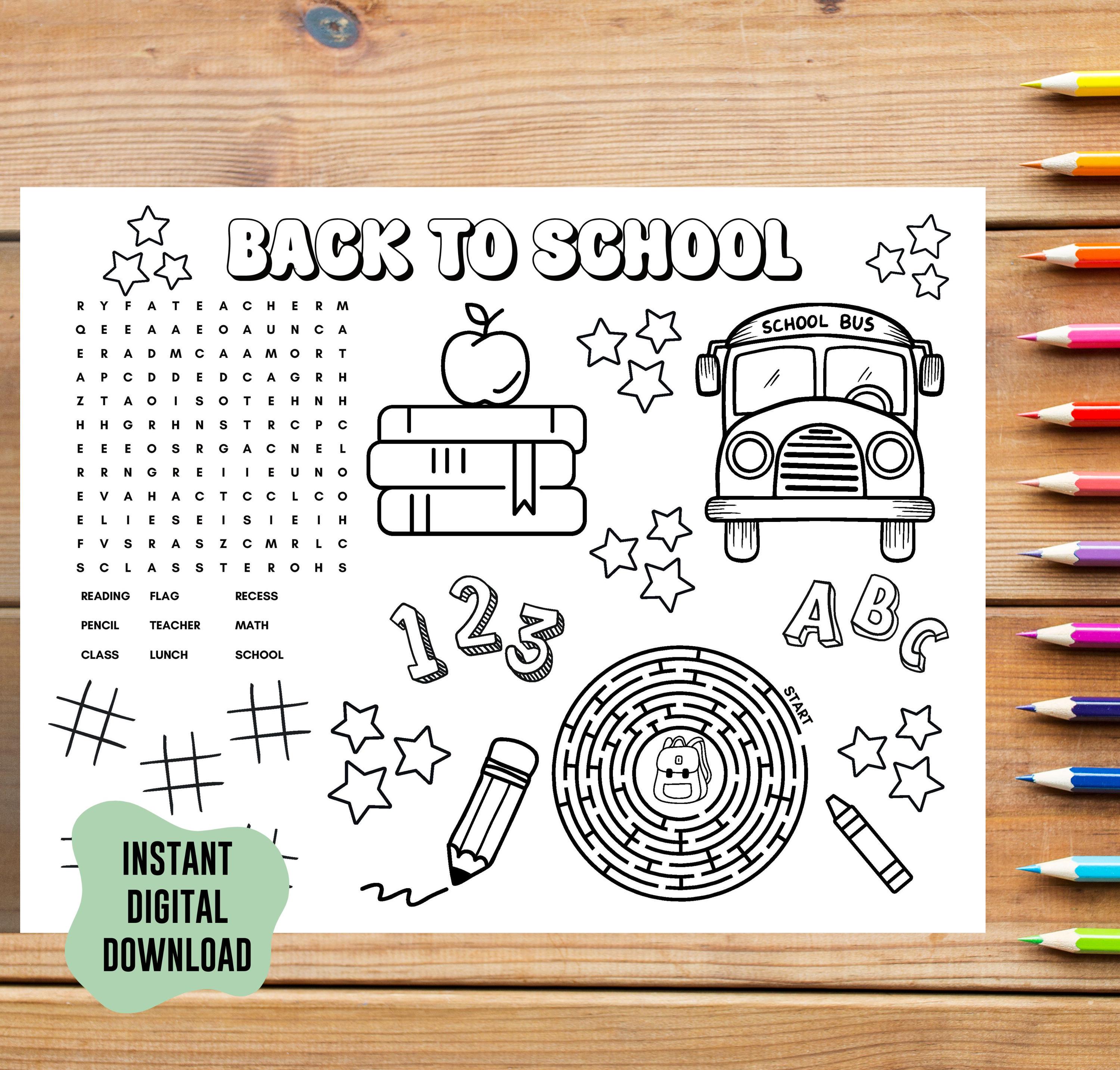 Back to School Coloring Activity Sheet, First Day Easy Kids Game Gift ...