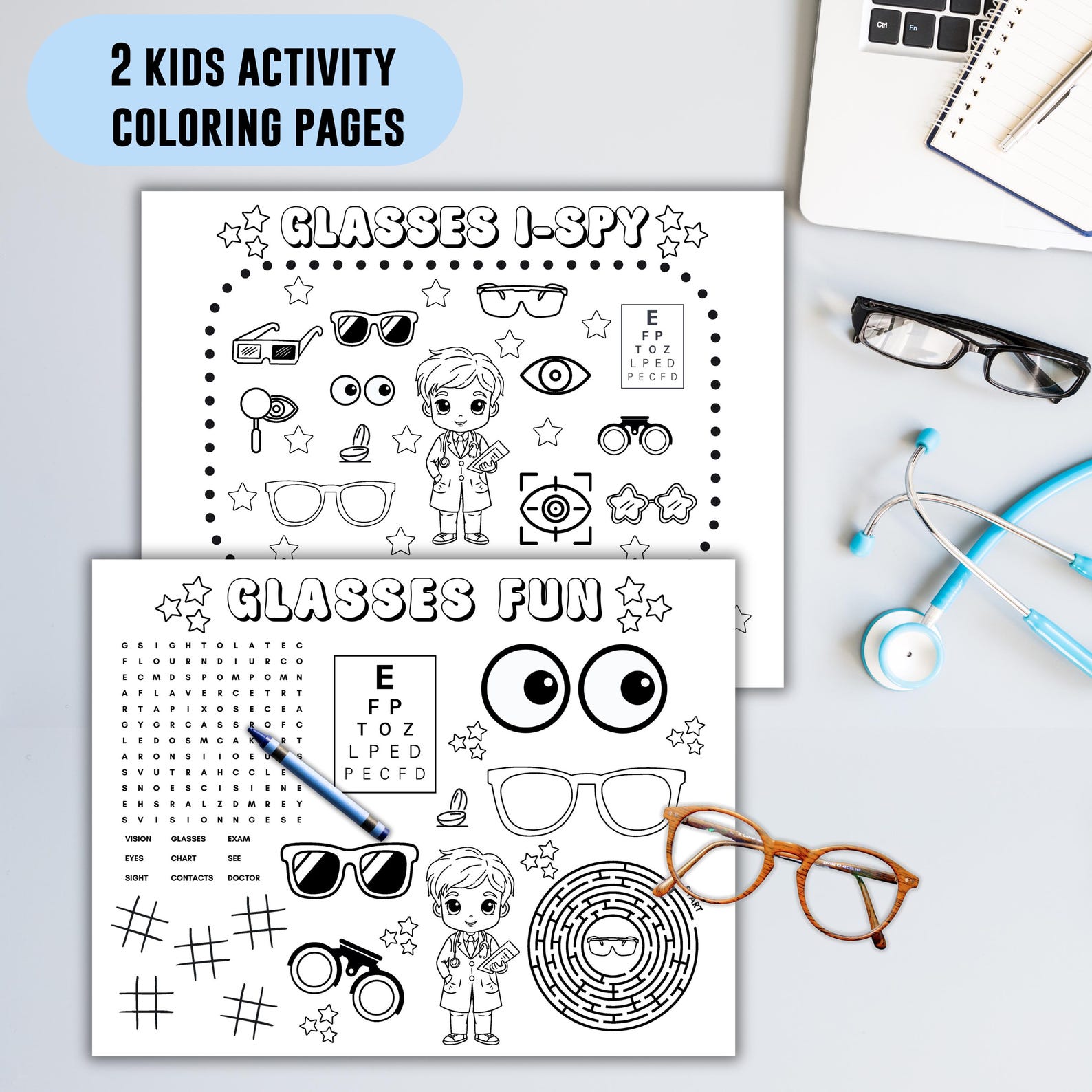Eyeglasses Activity Sheet, Optometrist Office Digital Game, Eye Doctors ...