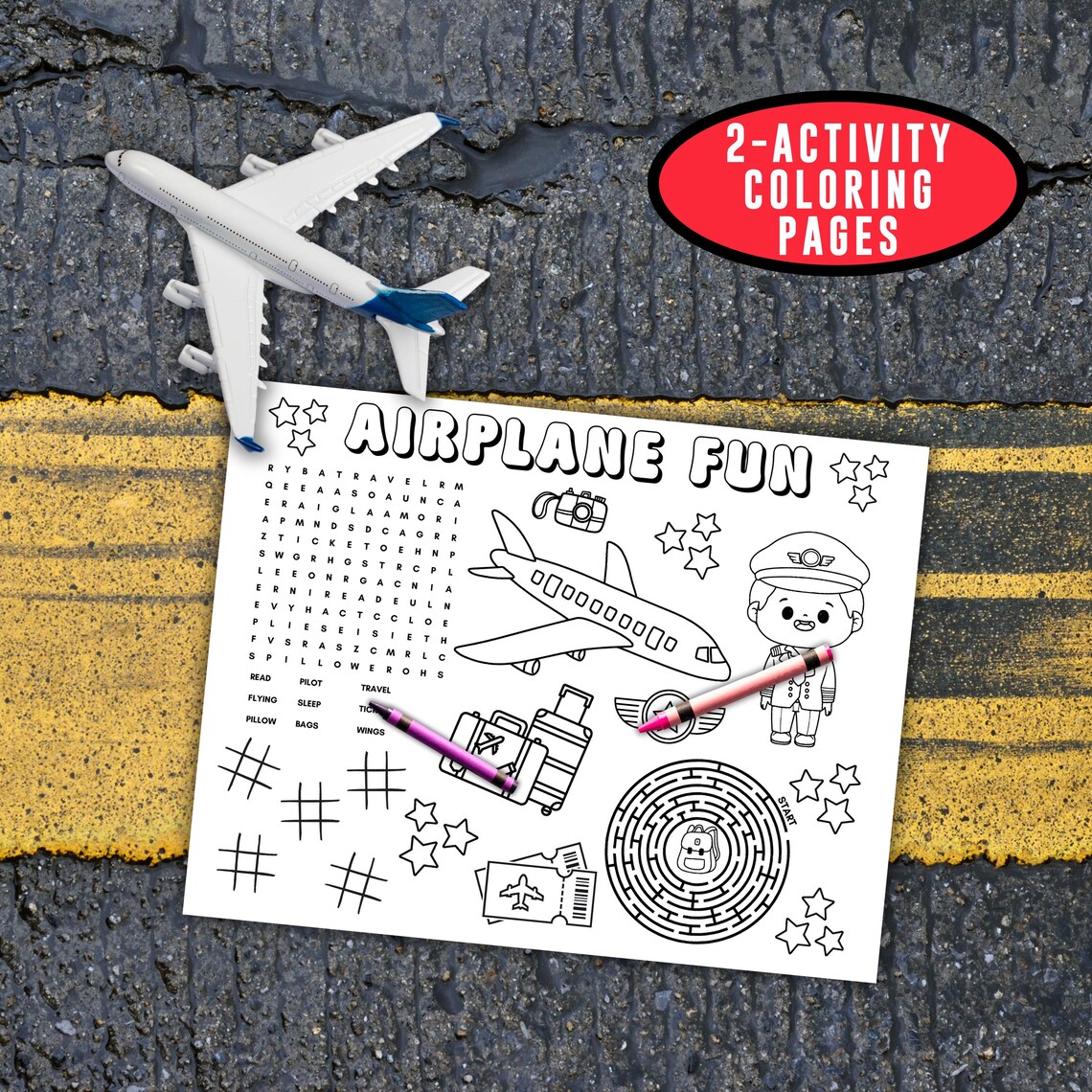 Airplane Kids Coloring Sheet, Printable Airport Vacation Activity Page ...