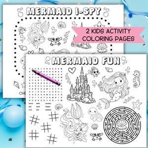 Mermaid Coloring Pages, Girl Birthday Activity Sheet, Kid Party Favor ...