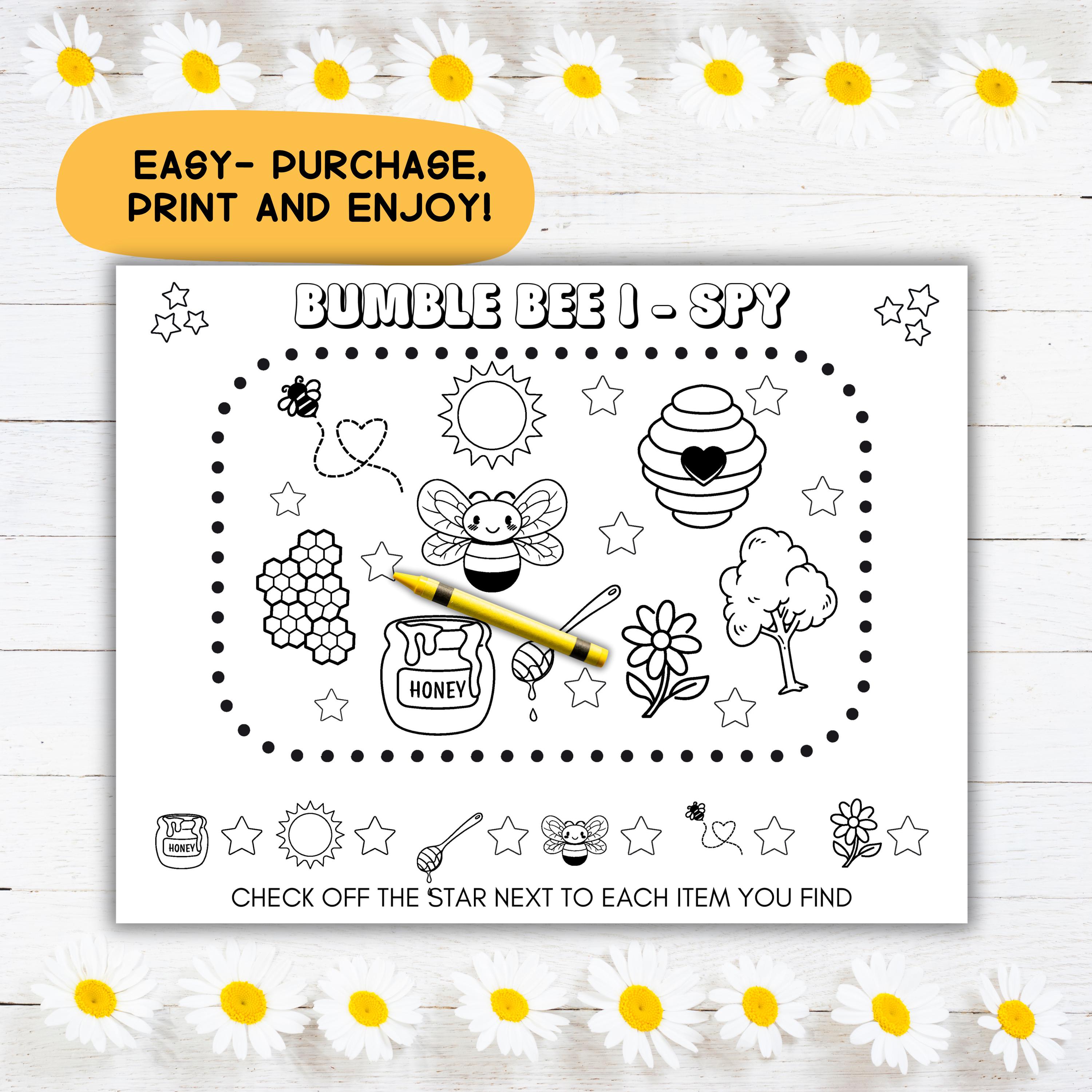 Bumble Bee Coloring Sheet, Birthday Party Activity Favor, Kids ...