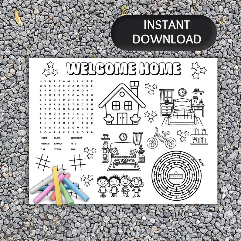New Home Coloring Page Bundle, Realtor Waiting Room Printable Game ...