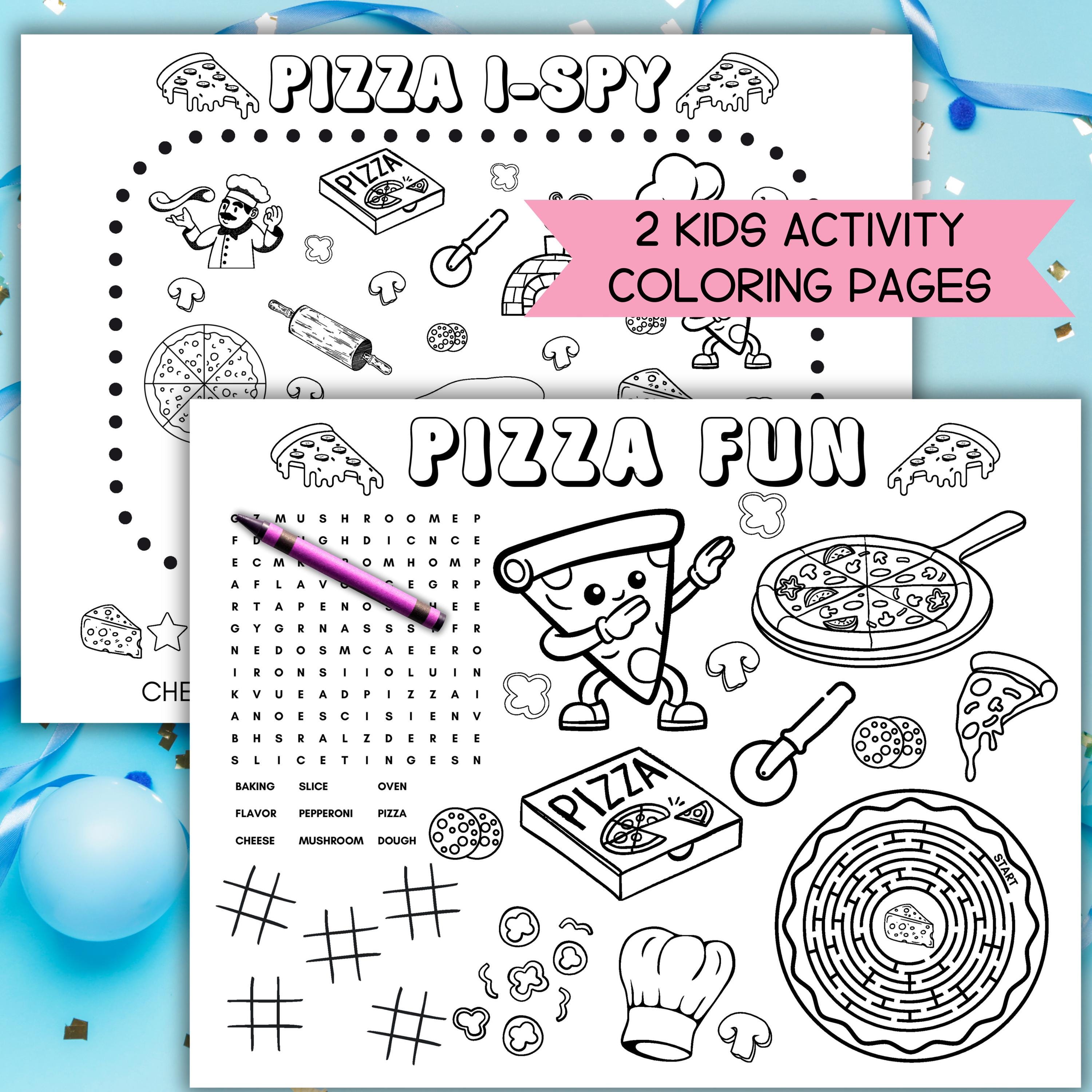 Pizza Party Coloring Activity Sheet, Birthday Favor Digital Download ...