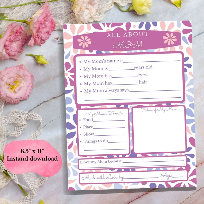 All About Mom & Mommom Digital Download Questionnaire, Birthday or ...