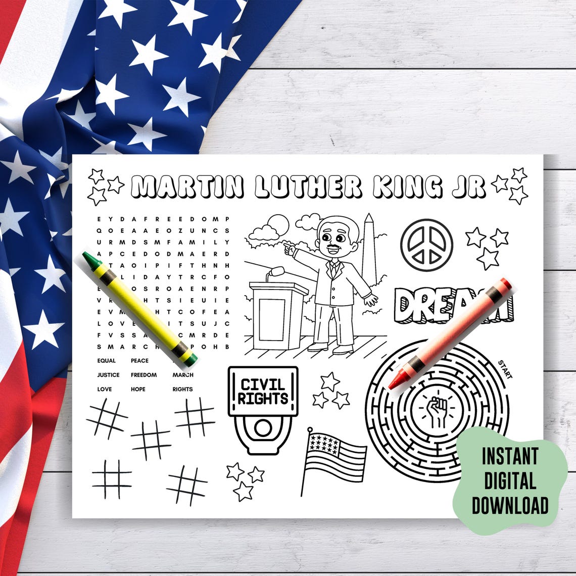 Martin Luther King Day Kid Coloring Sheet, Digital Download MLK Class ...