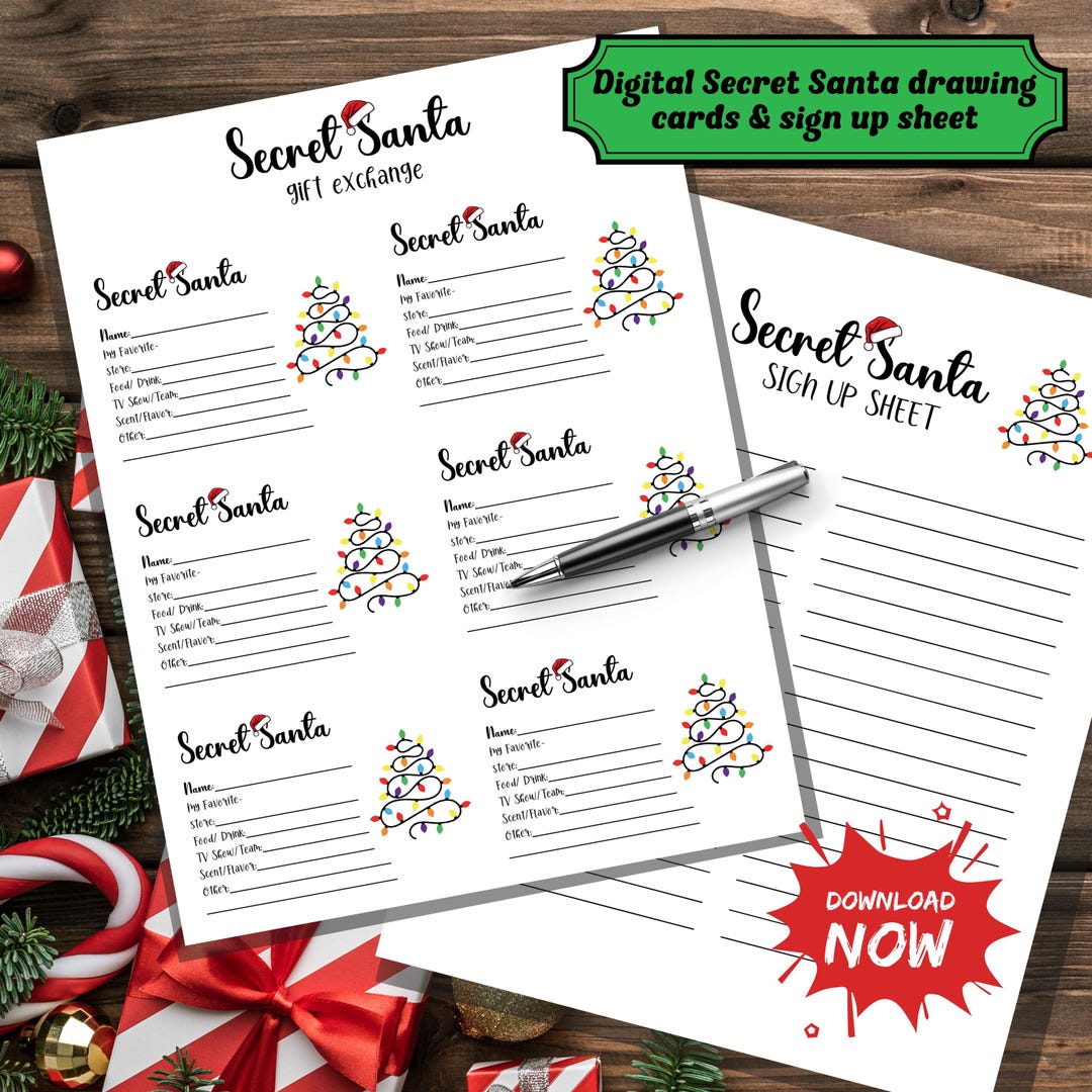 Digital Secret Santa Cards & Signup Sheet, Christmas Party Game Download, Gift Exchange ...