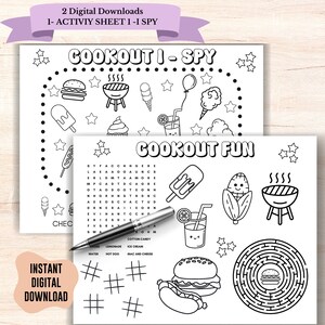 Easy BBQ Cookout Coloring Activity Kid Placemat, Printable Meet and ...