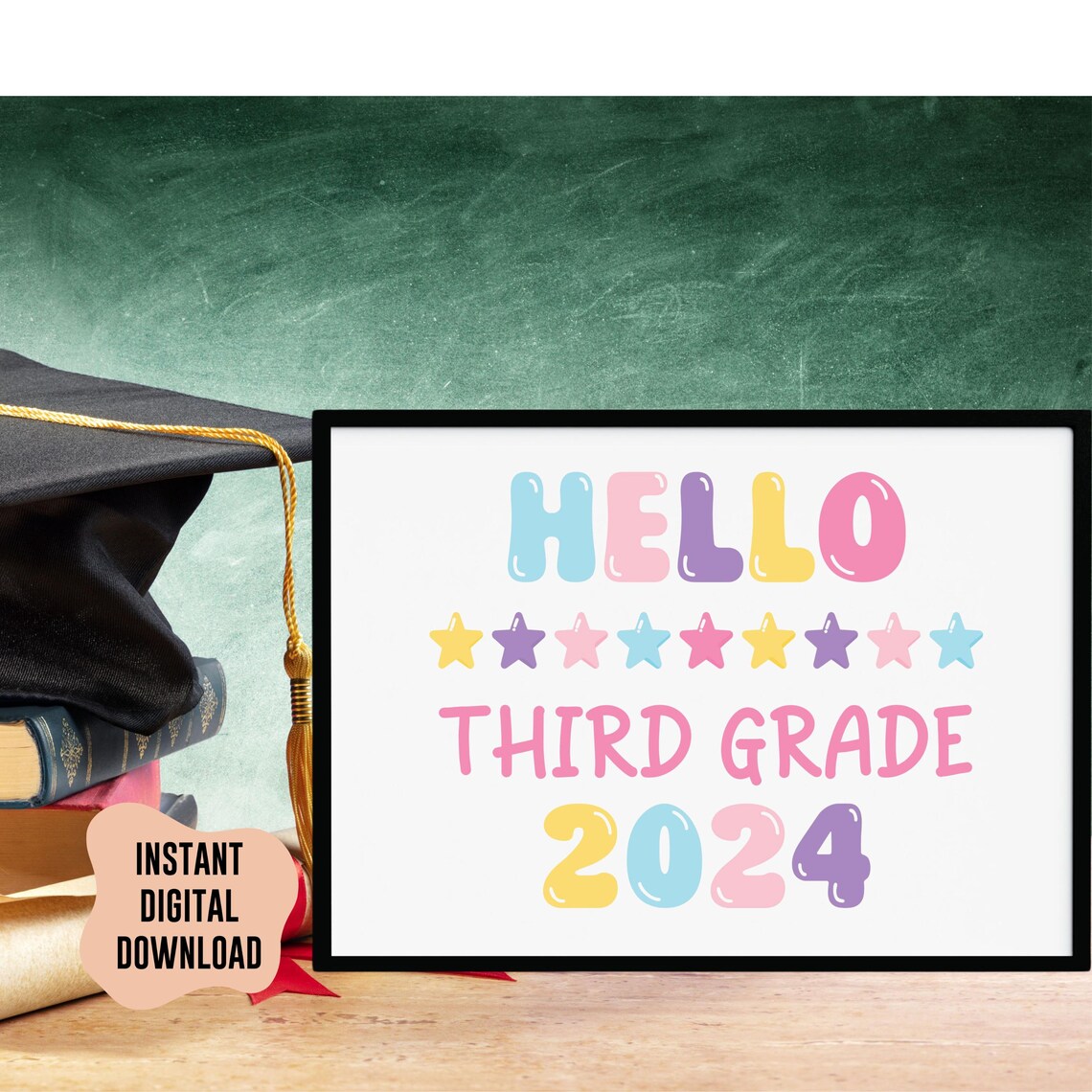 Digital First Day of 3rd Grade 2024 Photo Sign, Hello Third Grade ...