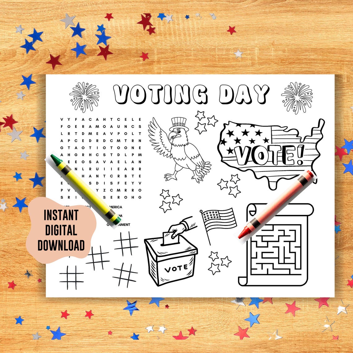 2- Easy Voting Day Kid Coloring Sheet, Digital Download School Election ...