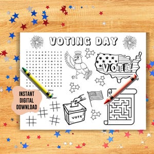 2- Easy Voting Day Kid Coloring Sheet, Digital Download School Election ...